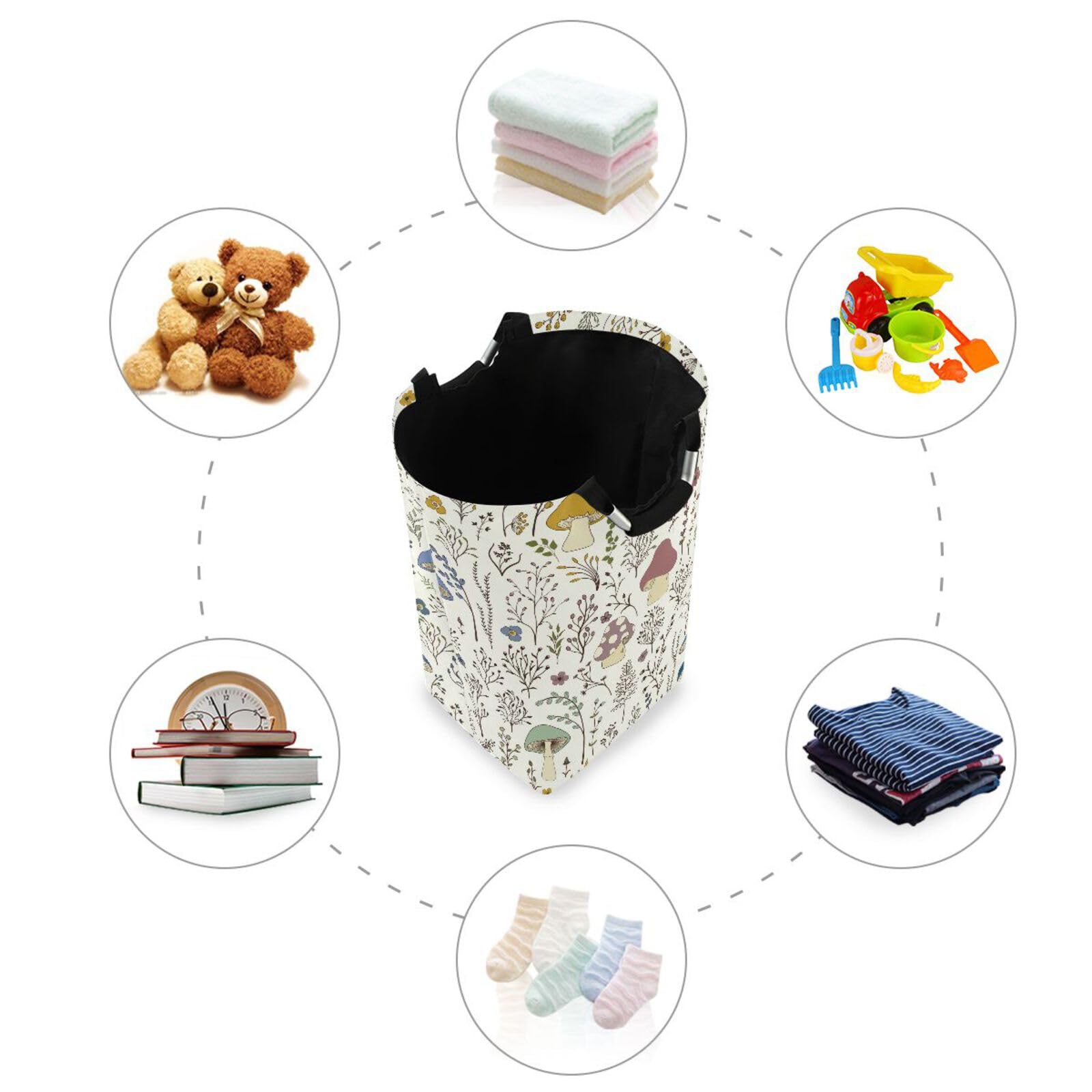 xigua Mushroom Laundry Basket, Large Foldable Dirty Clothes Laundry Hamper with Handles for Bathroom, Bedroom, College Dorm, Kids Room
