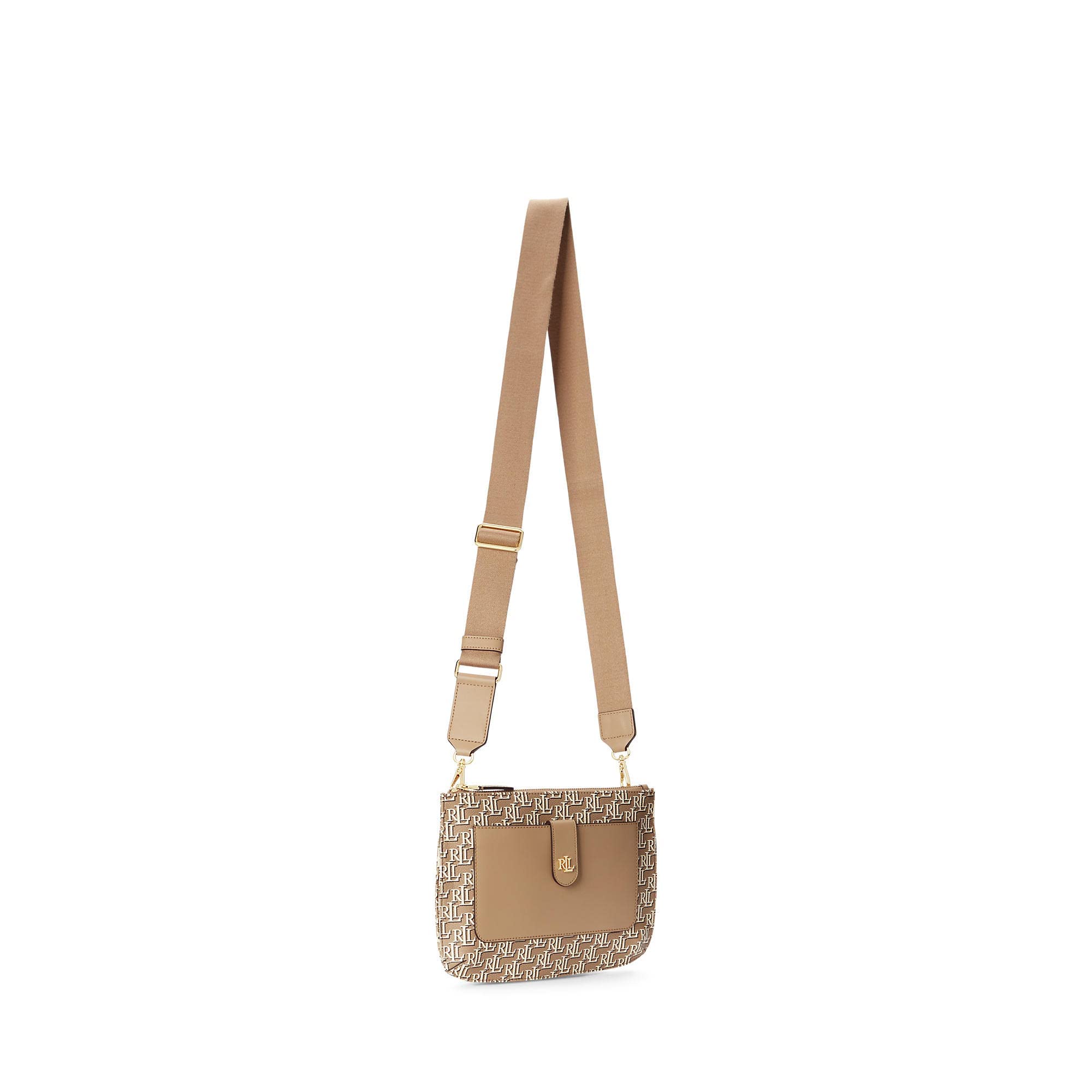 LAUREN Ralph Lauren Monogram Coated Canvas Medium Jamey Crossbody Bag Light Camel One Size