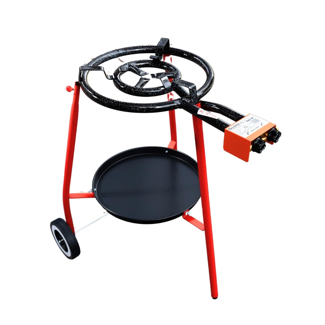 ZENDEU IBIZA SET - Paella Pan Set 25 Servings -3 Ring Propane Gas burner mod. 600 + Polished Paella Pan 28 Inch (70cm). + 3 Reinforced tripod legs