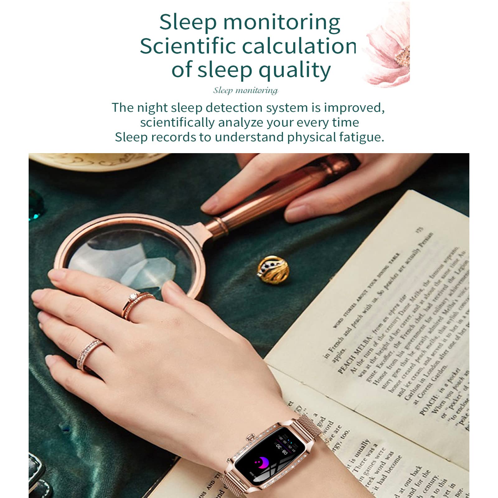 Pard 1.47 Inch Retro Women Smart Watch with Sports Functions, Sleep Detection, Heart Rate Blood Pressure for iOS Android Device, Silver