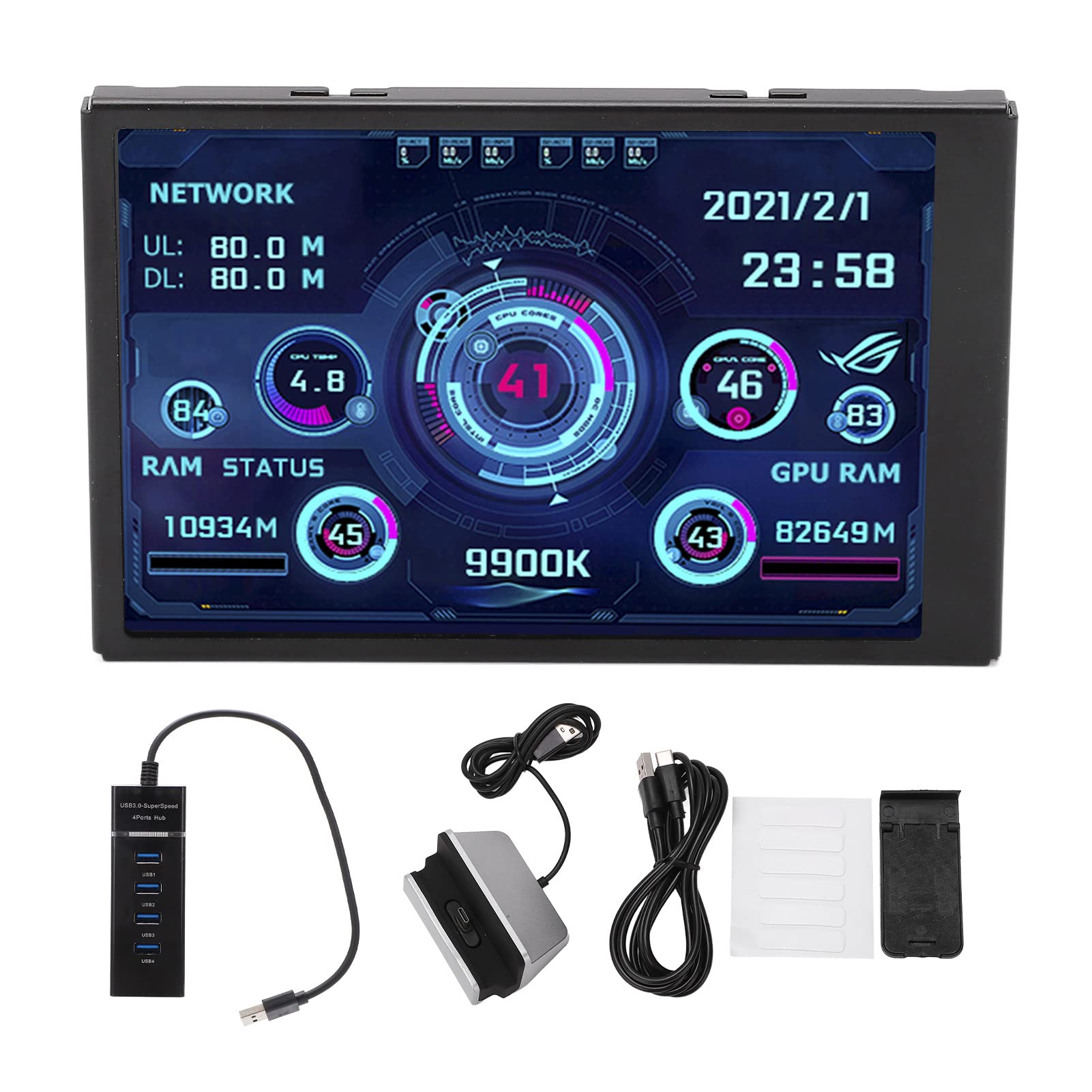 PC Secondary Screen, USB Connection Visual Theme Editing CPU GPU RAM HDD Time Date 3.5 inch IPS Data Monitor for Electronic Devices