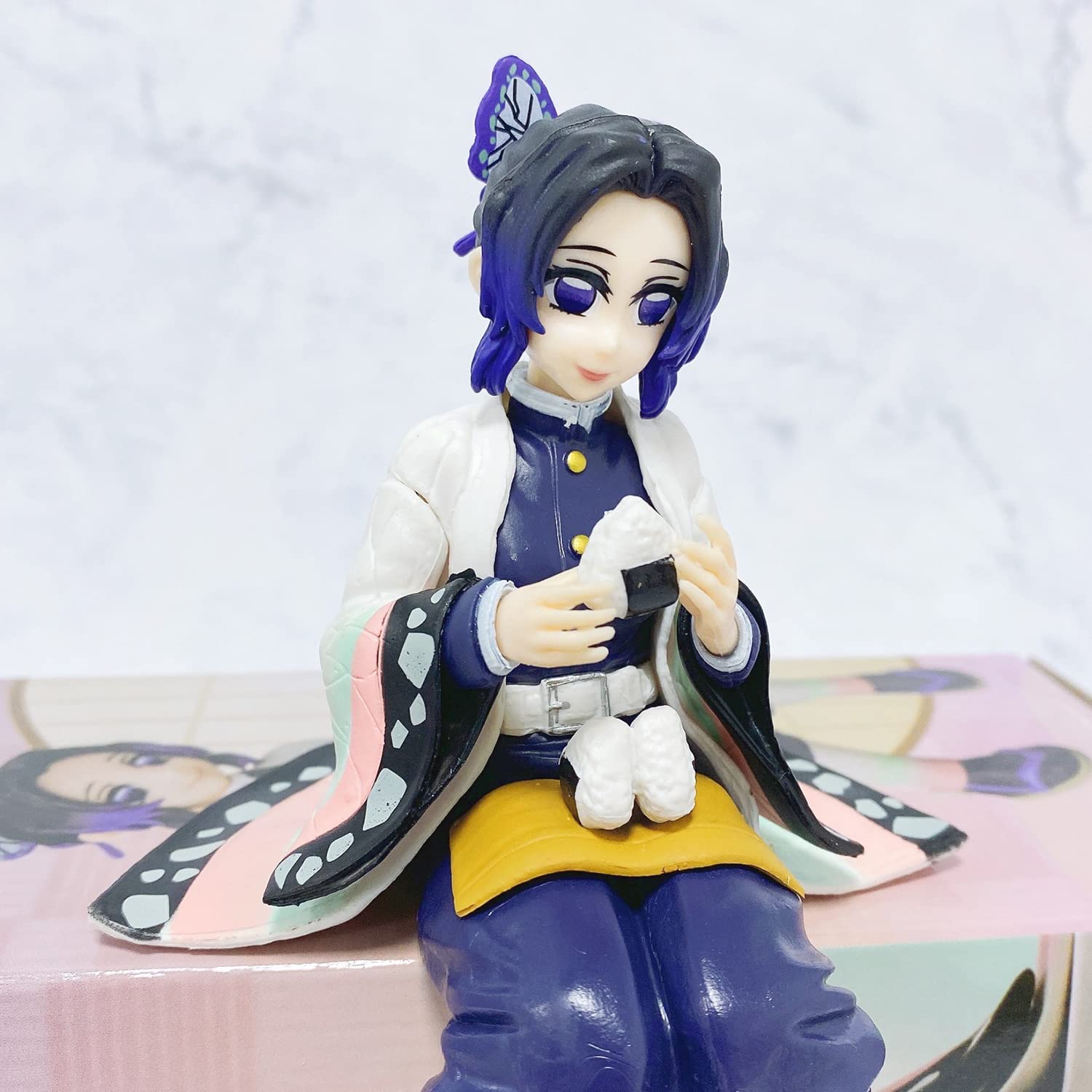 MHCYKJ Shinobu Figure Anime Devil Slayer Eating Rice Balls Sitting Pose Character Action Figure Desk Decor Collection Toy