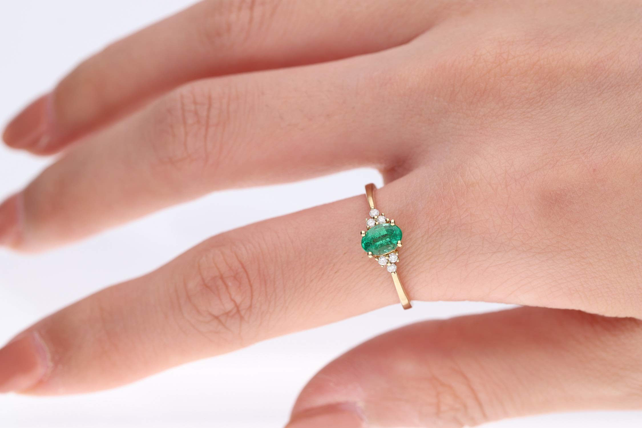 Gin & Grace 10K Yellow Gold Natural Emerald Diamond (I1,I2) Engagement Promise Band Style Propose Promise Ring for Women