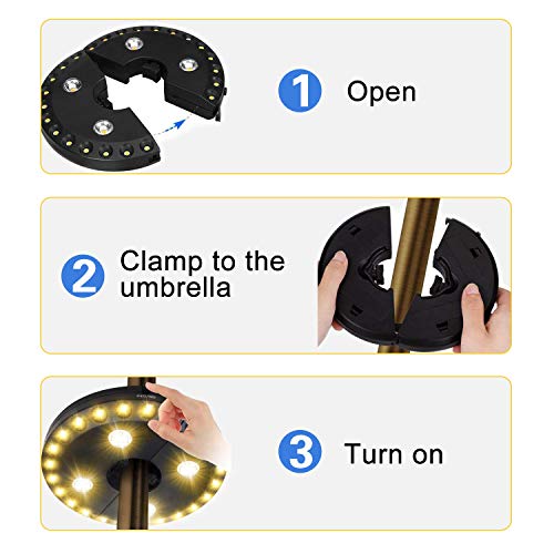 OYOCO Warm White Patio Umbrella Light 3 Brightness Modes Cordless 28 LED Lights at 200 lumens 4 x AA Battery Operated,Umbrella Pole Light for Patio Umbrellas,Camping Tents