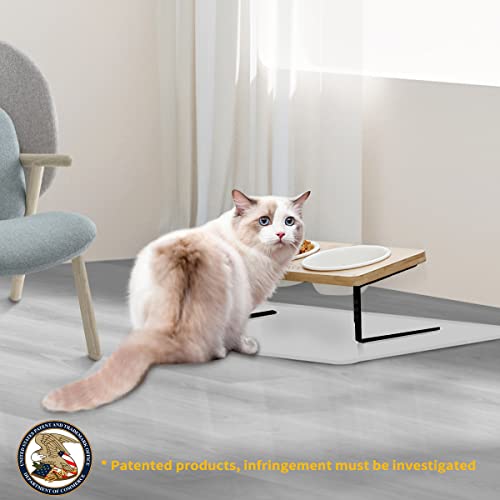 PEJOYT Elevated Cat Ceramic Bowls - Adjustable Tilted Bamboo Raised Dog Bowls for Small Dogs Pet Food and Water Dish Feeder with Stand