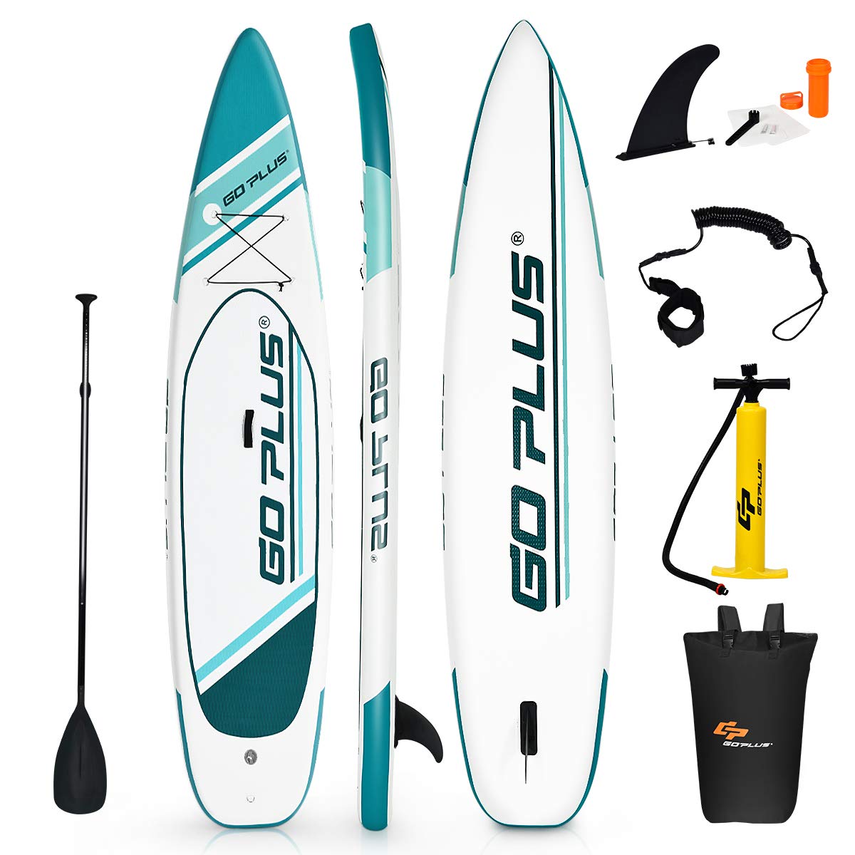 Goplus Expedition Inflatable Stand Up Paddle Board, 6β Thick SUP with Accessory Pack, Adjustable Paddle, Carry Bag, Bottom Fin, Hand Pump, Non-Slip Deck, Leash and Repair Kit (Green, 11 FT)