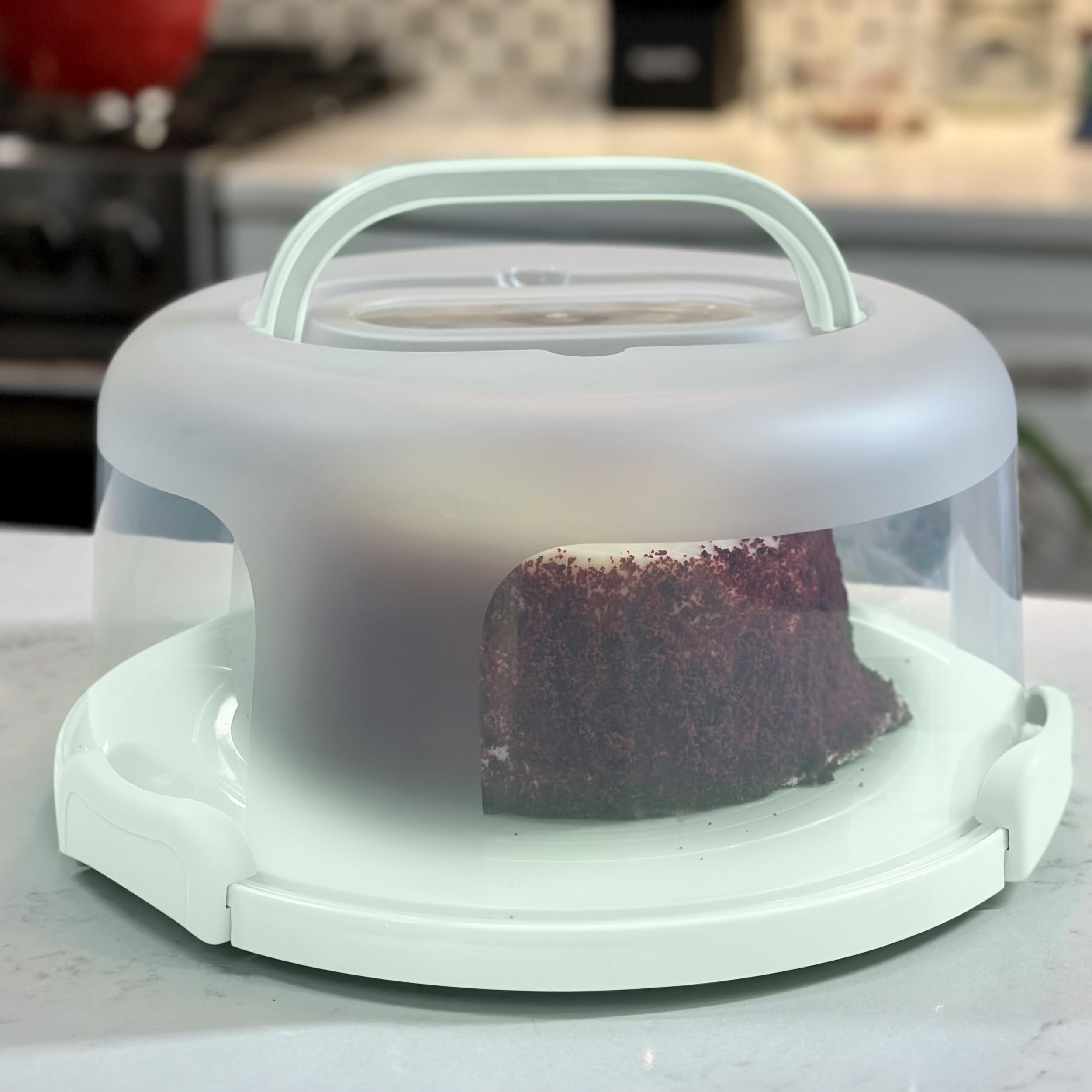 Kivi Cake Carrier with Lid and Handle – Practical Cake Holder with Lid and Sturdy Clamps – Multipurpose Cake Container 10 Inch - Cupcake Carrier fits 11 Cupcakes - Dishwasher Safe