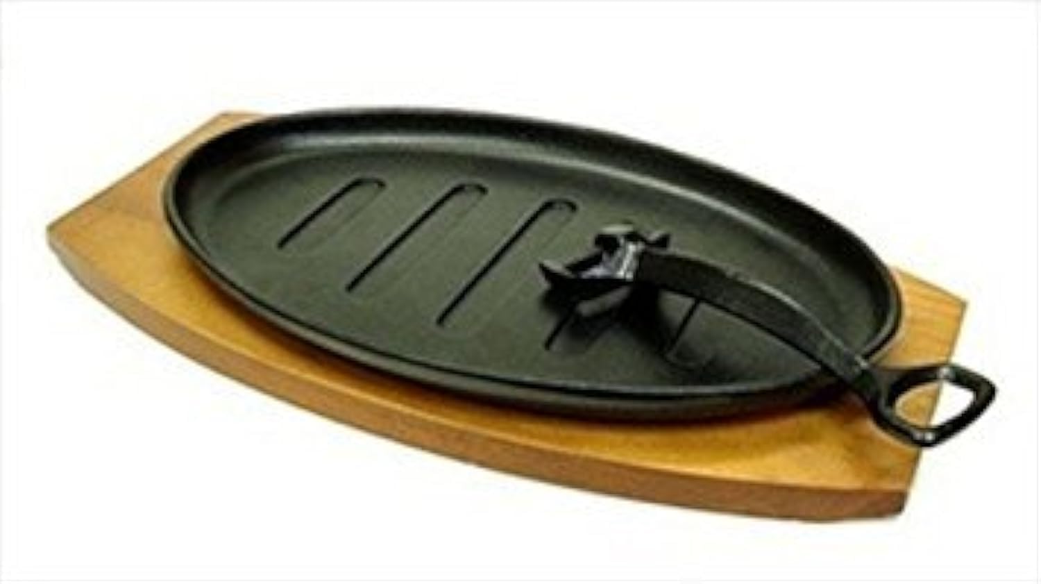 Large Sizzling Iron Steak Platter w/Wooden Base