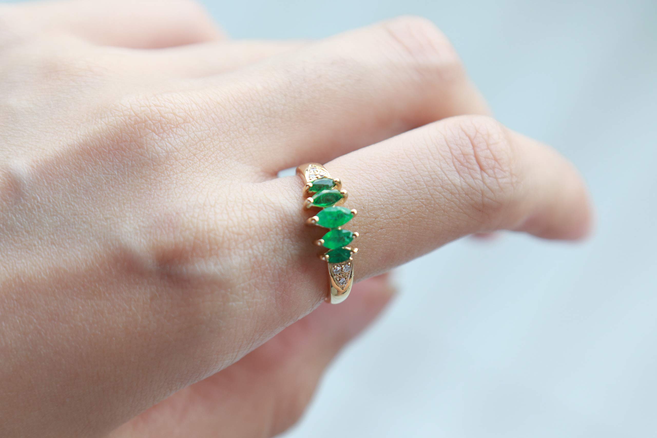 Gin & Grace 10K Yellow Gold Natural Zambian Emerald Ring with Natural Diamonds|Ethically, authentically & organically sourced Marquise-Cut Emerald hand-crafted jewelry for her | Emerald Ring