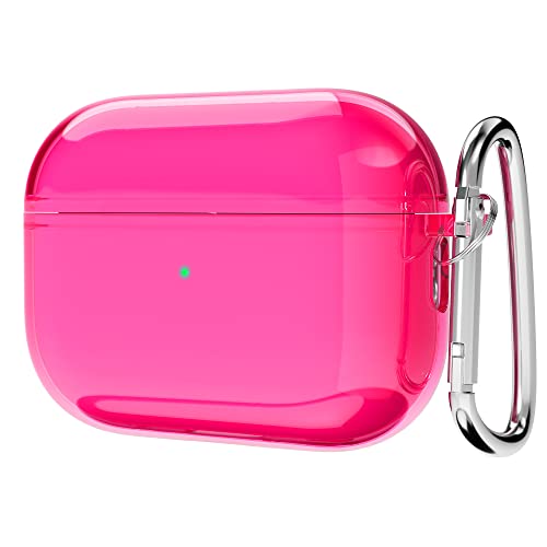 Svanove for Airpods Pro 2nd Generation Case Clear, Neon Transparent Airpods Pro 2 Case Silicone Accessories, Soft Rubber Gel Airpods Case for Women Girl Cute, Protective Cover with Lock, Hot Pink