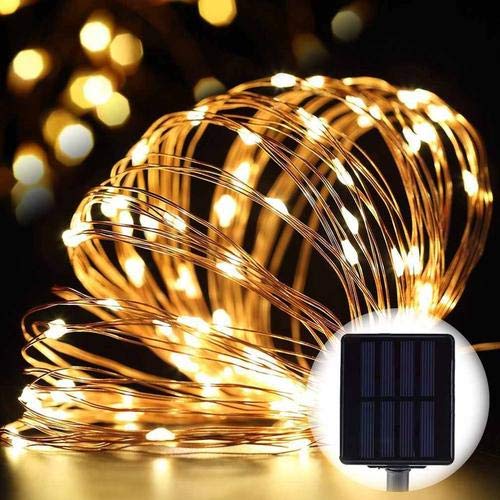 Hisafe Outdoor Solar String Lights, 66FT 200 LED Solar Powered Fairy Lights with 8 Lighting Modes Waterproof Decoration Copper Wire Lights for Patio Yard Trees Christmas Wedding Party,Warm White
