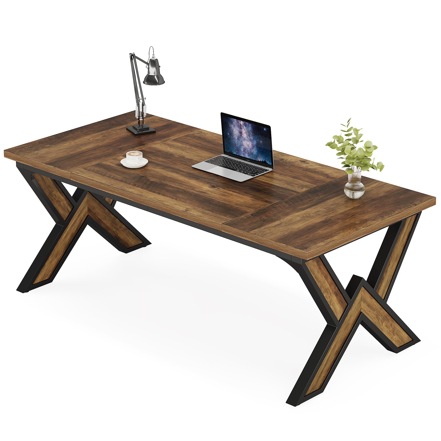 Tribesigns 63 Inches Large Office Desk, Modern Executive Computer Desk with Thickened Frame and Board, Executive Office Desk Workstation Business Office Furniture, Rustic Brown & Black