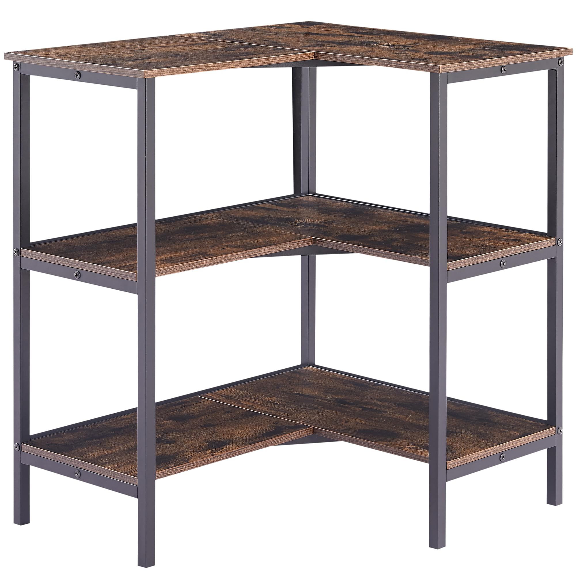 VECELO Corner Cabinet Table with 3 Tier Open Shelf, Multipurpose Display Organizer Storage Stand, for Small Space Living Room Home Office Kitchen, Rustic Brown