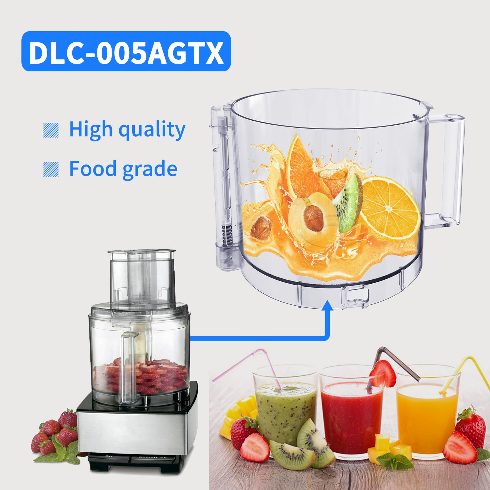 Vanshly DLC-005AGTX,14-Cup Food Processor Work Bowl Compatible with Cuisinart DLC-7 & DFP-14,NOTE:This bowl features 2 tabs on the top rim of the workbowl