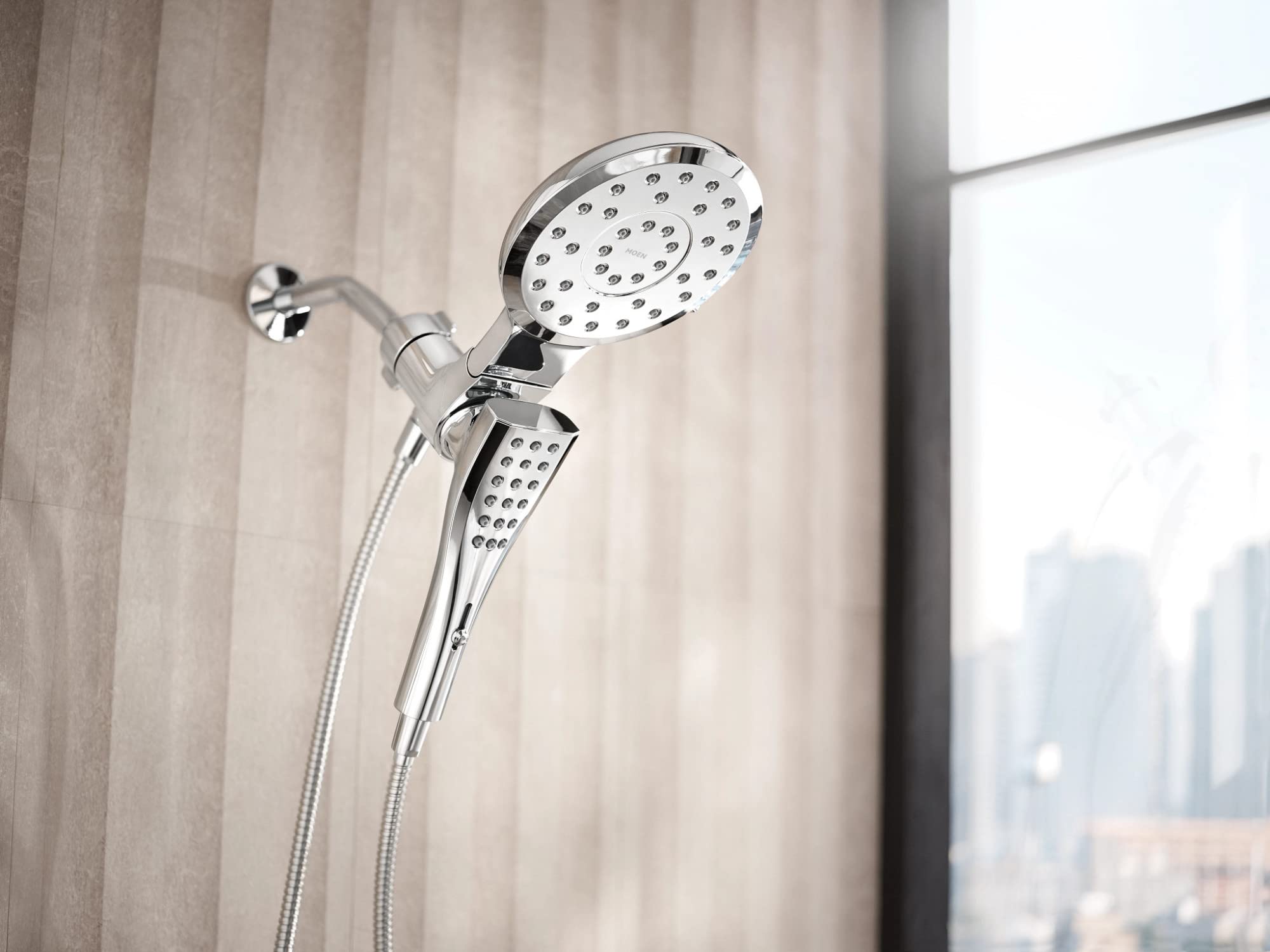 Moen 220C3 Verso Eight-Function 7" Diameter Spray Head Standard With Handshower, Chrome, 72" Hose