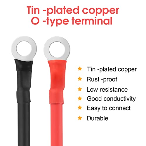 PAEKQ 10 Gauge Tray Cables Solar 10AWG(6mm²) Power Inverter Battery Cables PV Tinned Copper Electrical Wire with O-Type Terminal for Solar Panel Marine Boat RV Automotive Harness Wiring(10FT)