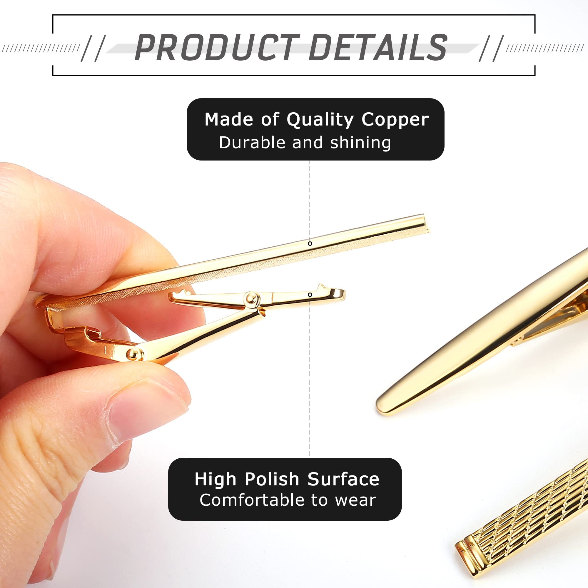 LOLIAS Tie Clips for Men Gold Tie Pin Tie Tack for Regular Ties 8Pcs Multiple Styles Classic Tie Clasps Necktie Wedding Meeting Business Clips with Gift Box