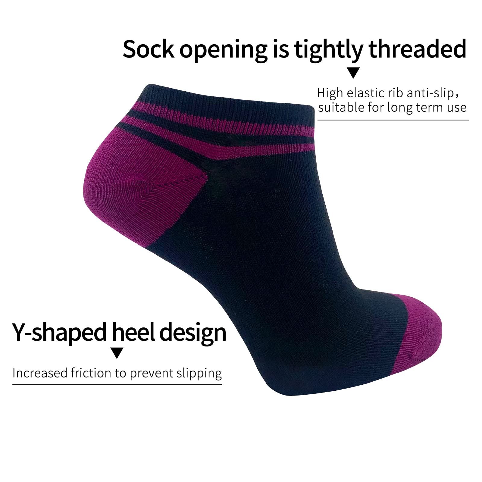 HERAN Ankle Socks for Women Size 5-9, 6-Pairs Low Cut Socks Athletic Casual Socks, Multi-color Preppy Stripes Women's Socks