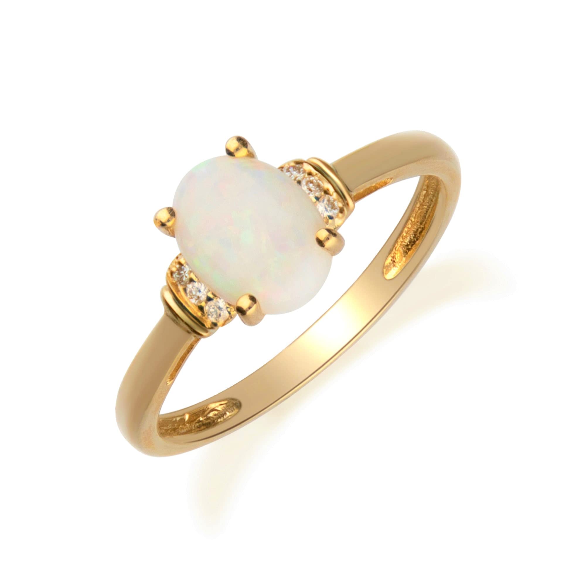 Gin & Grace 14K Yellow Gold Natural Opal & Diamond (I1,I2) (Size 7) Statement Propose Promise Ring for Women