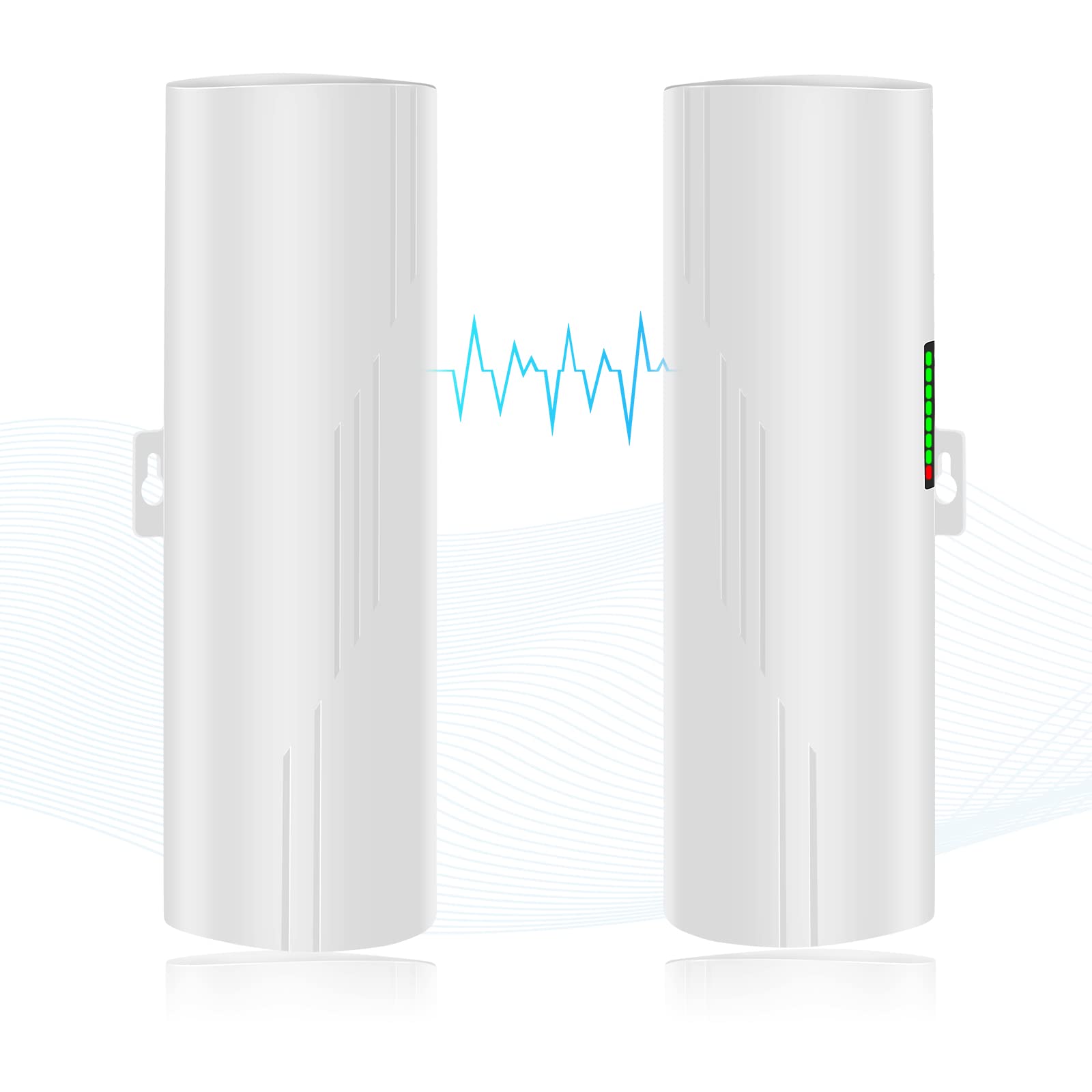 Outdoor Wireless Bridge, 5.8G 4KM Transmission WiFi Point-to-Point Wireless Ethernet Bridge Router, with 2 RJ45 LAN Ports, 2-Pack, Factory Pairing Without Setting, Plug and Play.