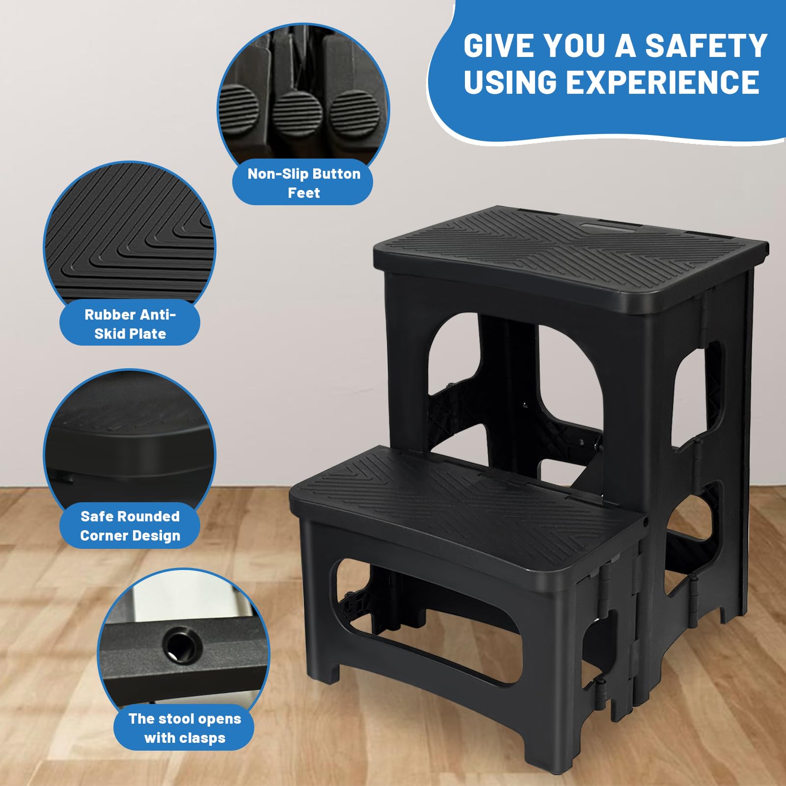 SAILESI Folding 2 Step Stool, Portable Collapsible Step Stool for Adults and Kids, Non-Slip 2 Step Ladder Supports up to 300lbs, Lightweight Foldable Footstool for Home Kitchen Bathroom Toilet Office