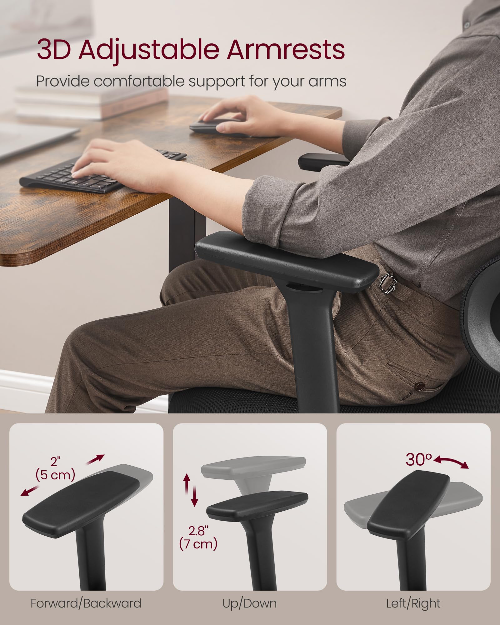 VASAGLE Ergonomic Office Chair, High Back Desk Chair, Mesh Computer Chair with Height Adjustable Lumbar Support, Adjustable 3D Headrest and Armrests, for Home Office, Ink Black UOBN070B21