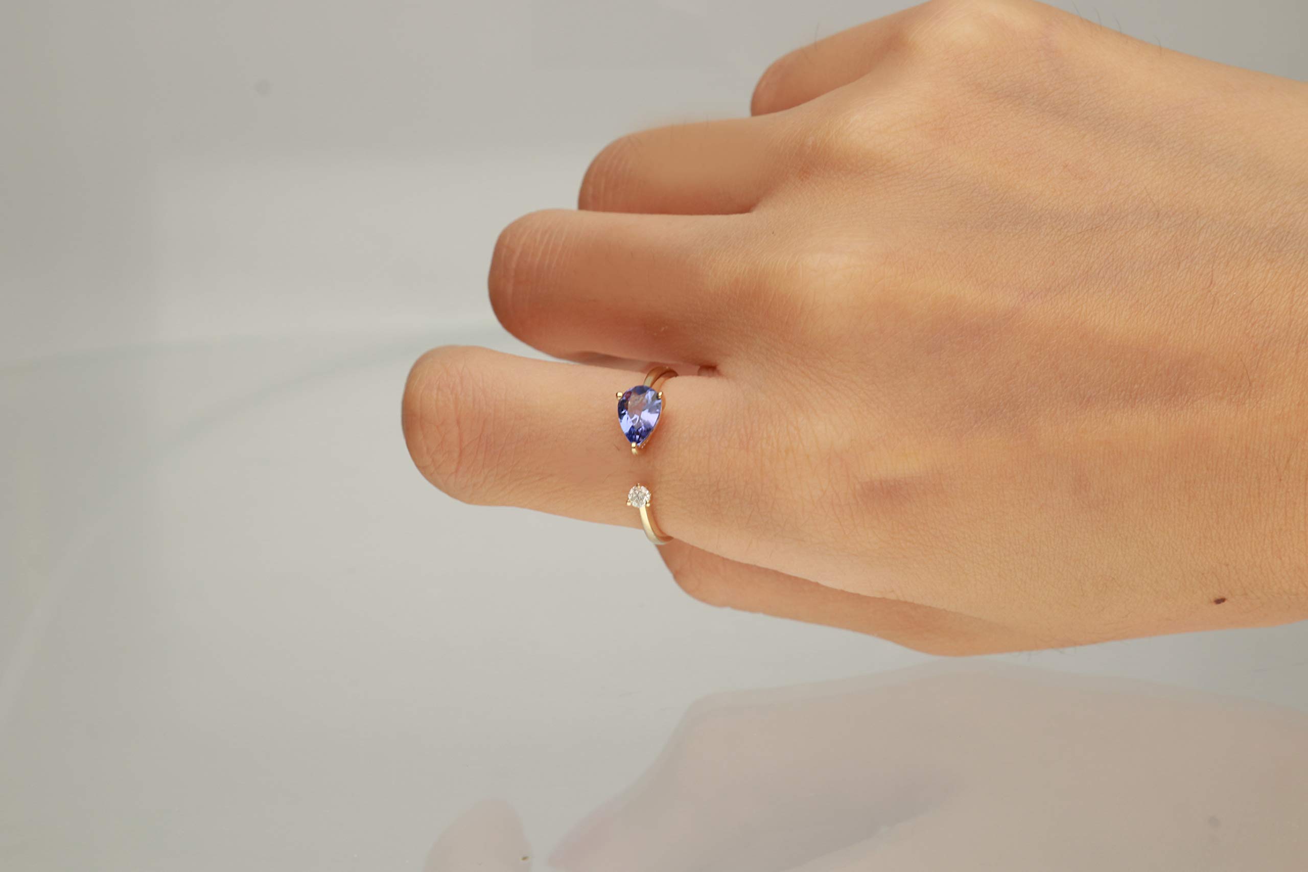 Gin & Grace 14k Yellow Gold Genuine Tanzanite Diamond (SI1) Propose Promise Ring (Size 7) for Women