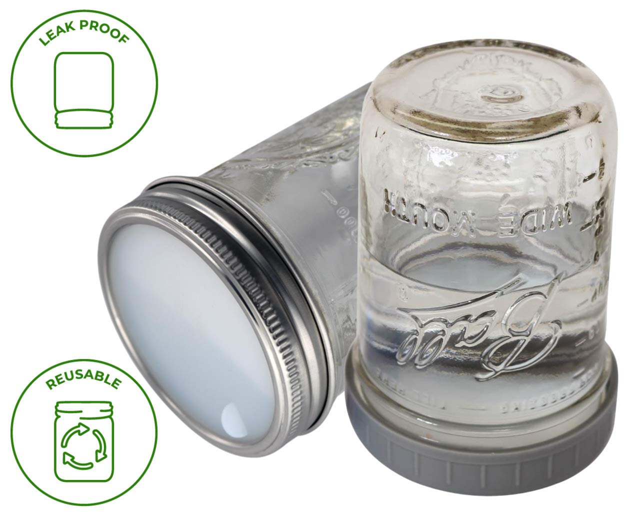 Leak Proof Platinum Silicone Sealing Lid Inserts/Liners for Mason Jars (10 Pack, Wide Mouth)