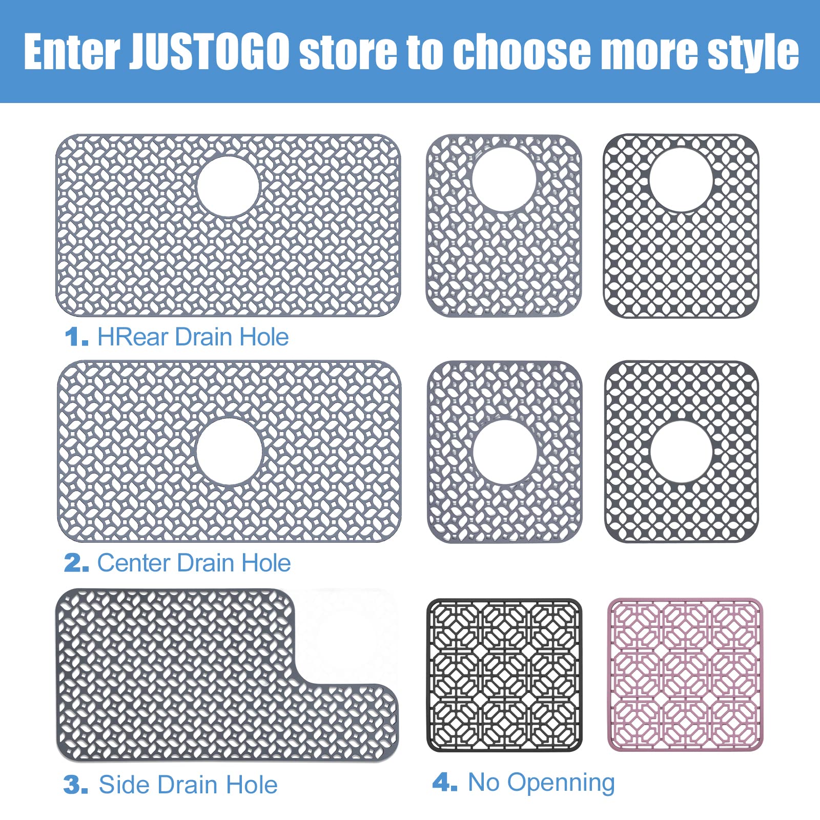 JUSTOGO Silicone Sink Mat, Left & Right Drain Sink Protectors for Kitchen Sink Grid Accessory, 1 PCS Non-slip Sink Mats for Bottom of Kitchen Farmhouse Stainless Steel Porcelain Sink (28.2''x 14.2'')