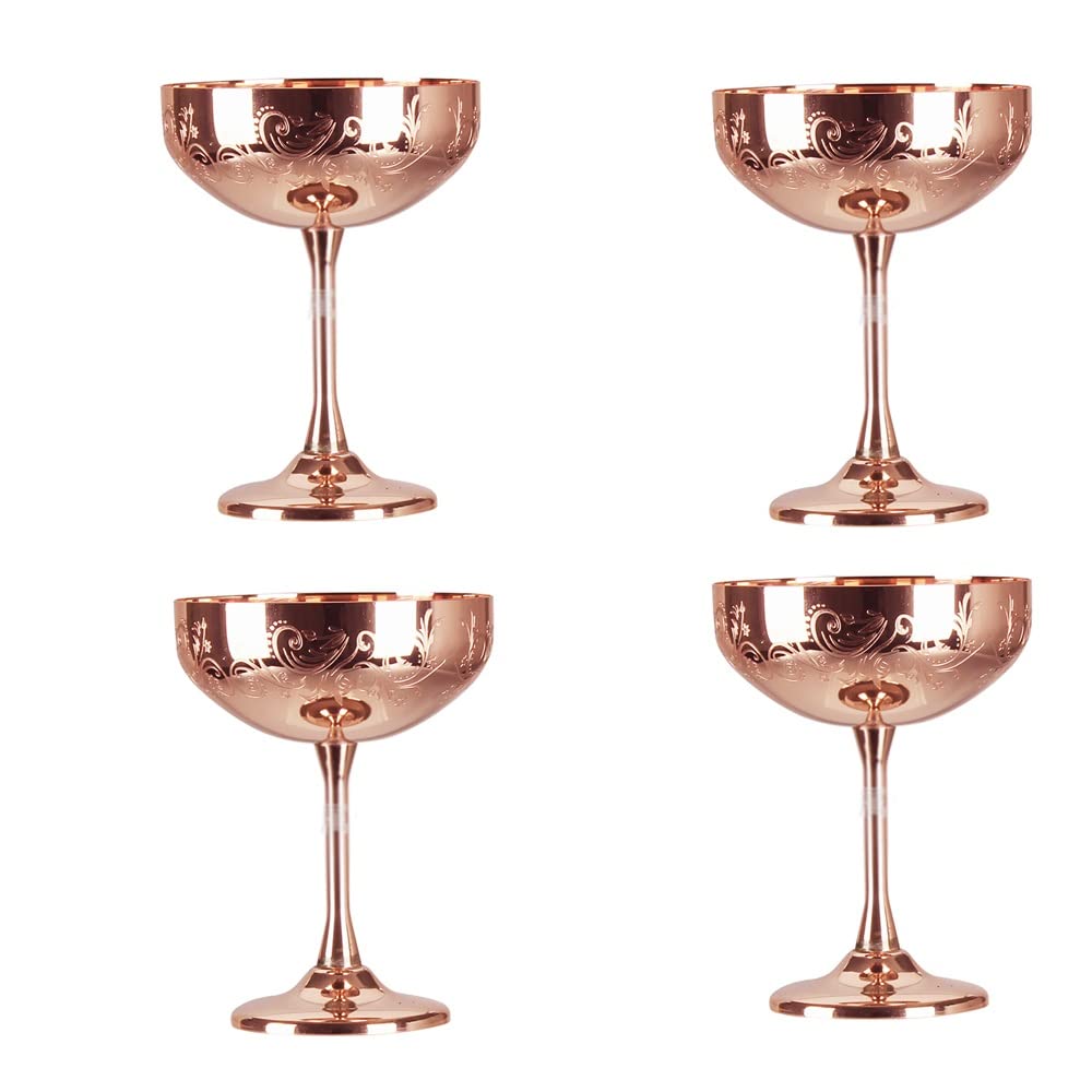 Margarita Glasses, Cocktail Glasses, Coupe Glass, 9.2 oz Copper Tall Martini Glasses for Drinks such as Manhattan or Champagne, Stainless Steel Carved, Rose Gold (Color : A, Size : 4pcs)