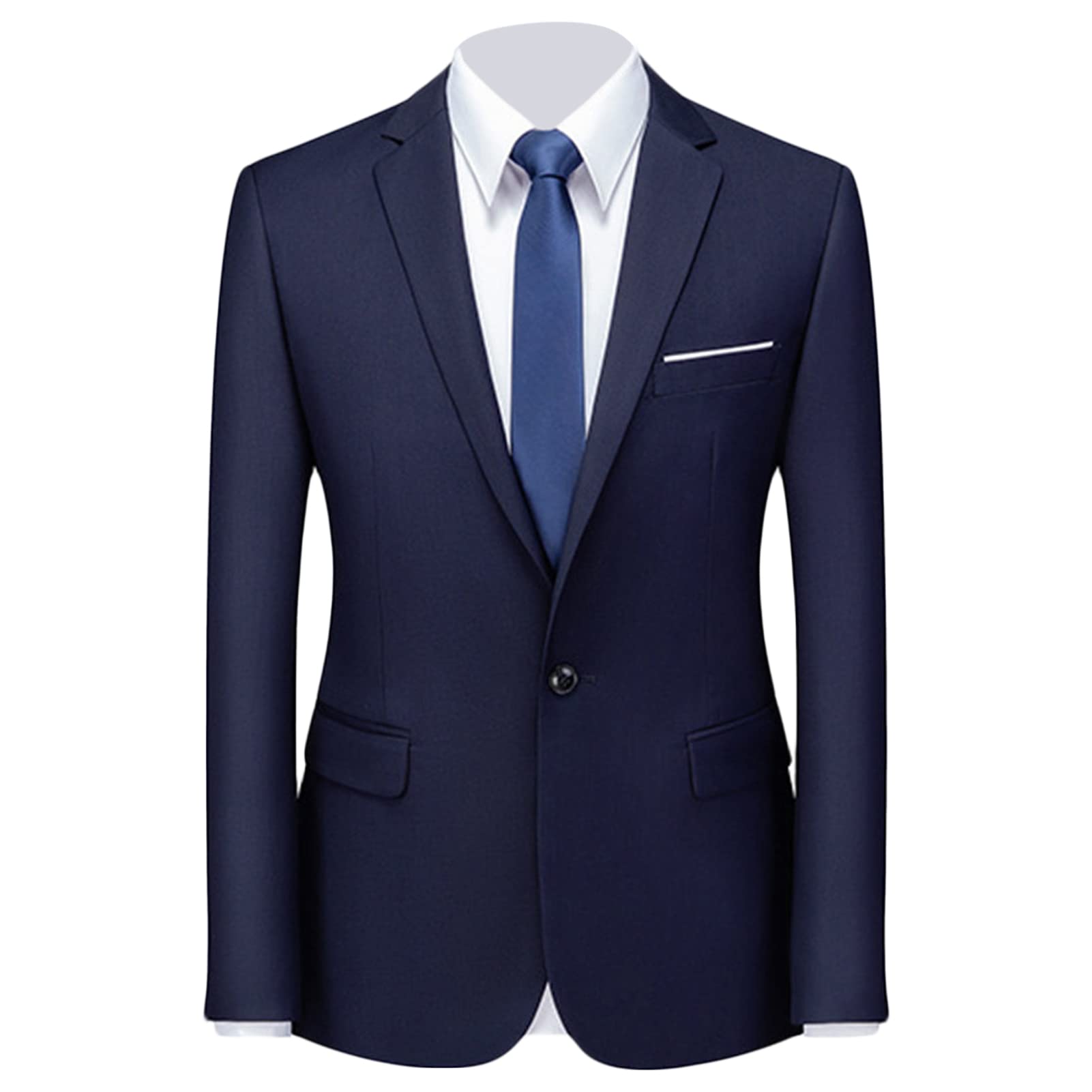 Men's Stylish Slim Fit Daily Blazer Solid Casual Formal Wedding Party Sport Coat One Button Lapel Business Jacket (Dark Blue 1,X-Large)