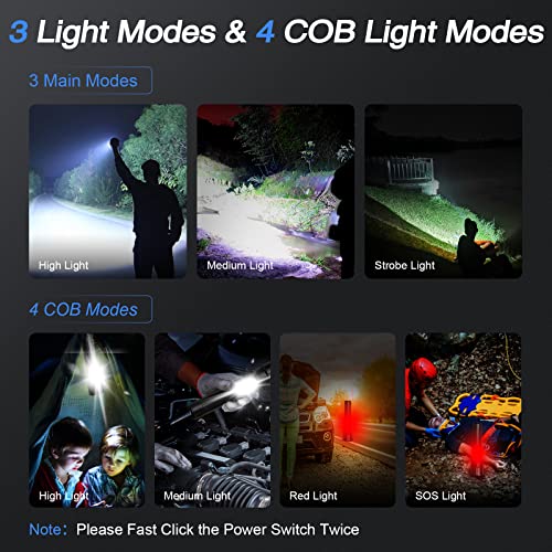 Kicoeoy Rechargeable Flashlights High Lumens, Led Flashlight 990000 Lumens Bright Flash Light with 7 Modes, Flashlights for Camping, Home, IPX7 Waterproof (2 Pack)