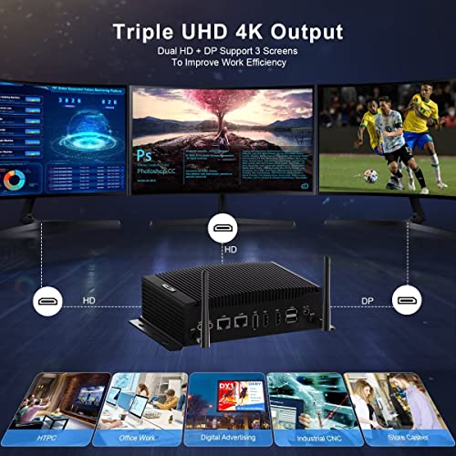 HISTTON Industrial PC Core i7-10810U, 16GB RAM 256GB M2. SSD, Industrial PC with 2 RS232/485 COM, Dual HD + DP 4K Triple Display, 2 LAN, 6 USB, GPIO, Wifi, BT4.2, Mini PC Windows 11 Pro, support Linux