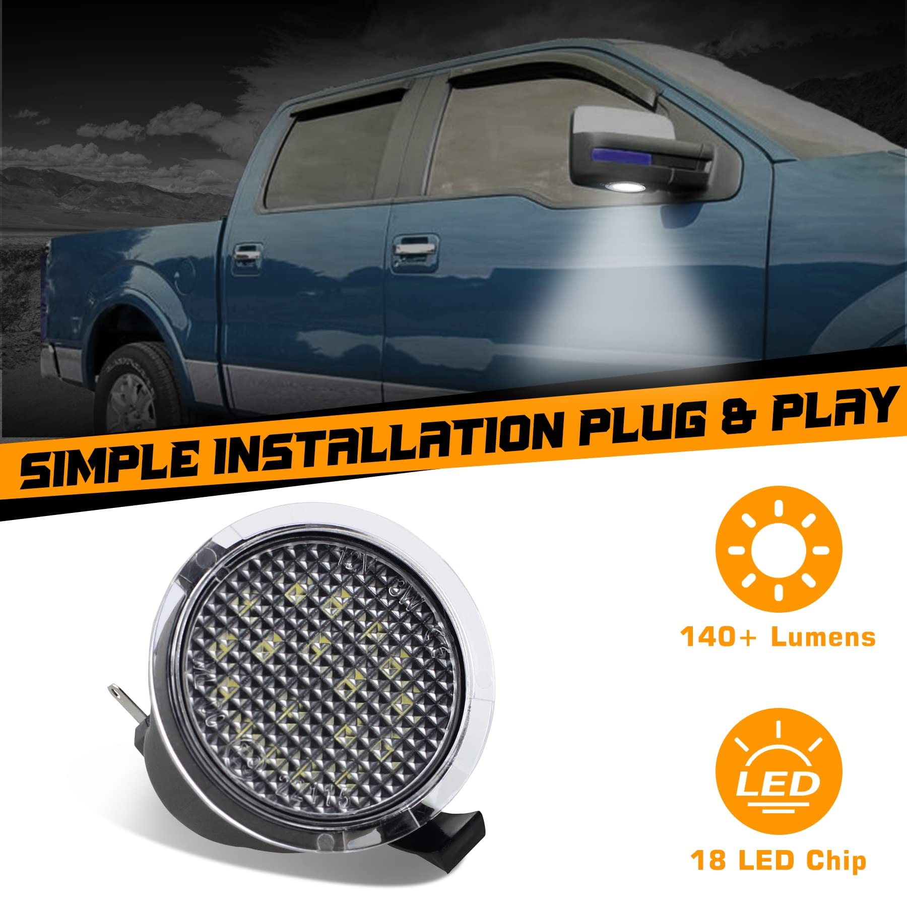 HERCOO LED Side Under Mirror Puddle Light Lamp Assambly Compatible with Ford Edge 2007-2018, F150 Expedition Explorer Flex Fusion Ranger Taurus X, 6000K White