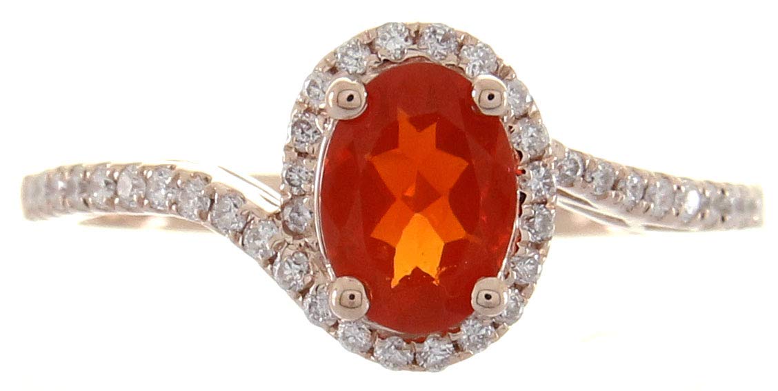 Gin and Grace 10K Rose Gold Natural Mexican Fire Opal Ring with Diamonds for women | Ethically, authentically & organically sourced (Oval-cut) shaped opal hand-crafted jewelry for her