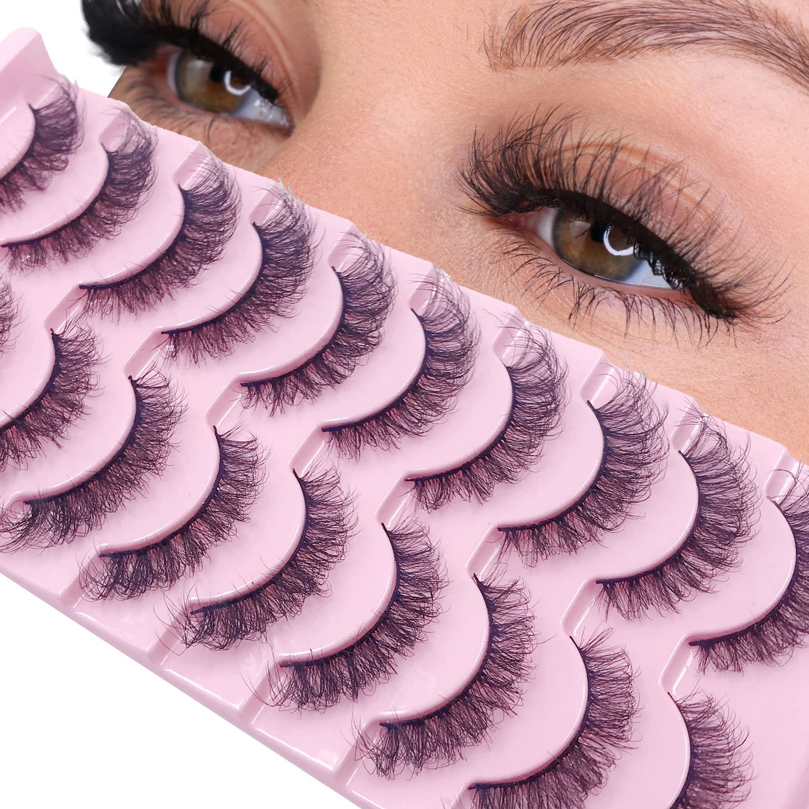 IFLOVEDEKD Fake Eyelashes 3D Wispy Lashes Dramatic Strip Lashes Natural False Lashes 10 Pairs False Eyelashes Thick Lashes Mink Soft Cat Eye Lashes Fluffy eye Lashes Natural Look