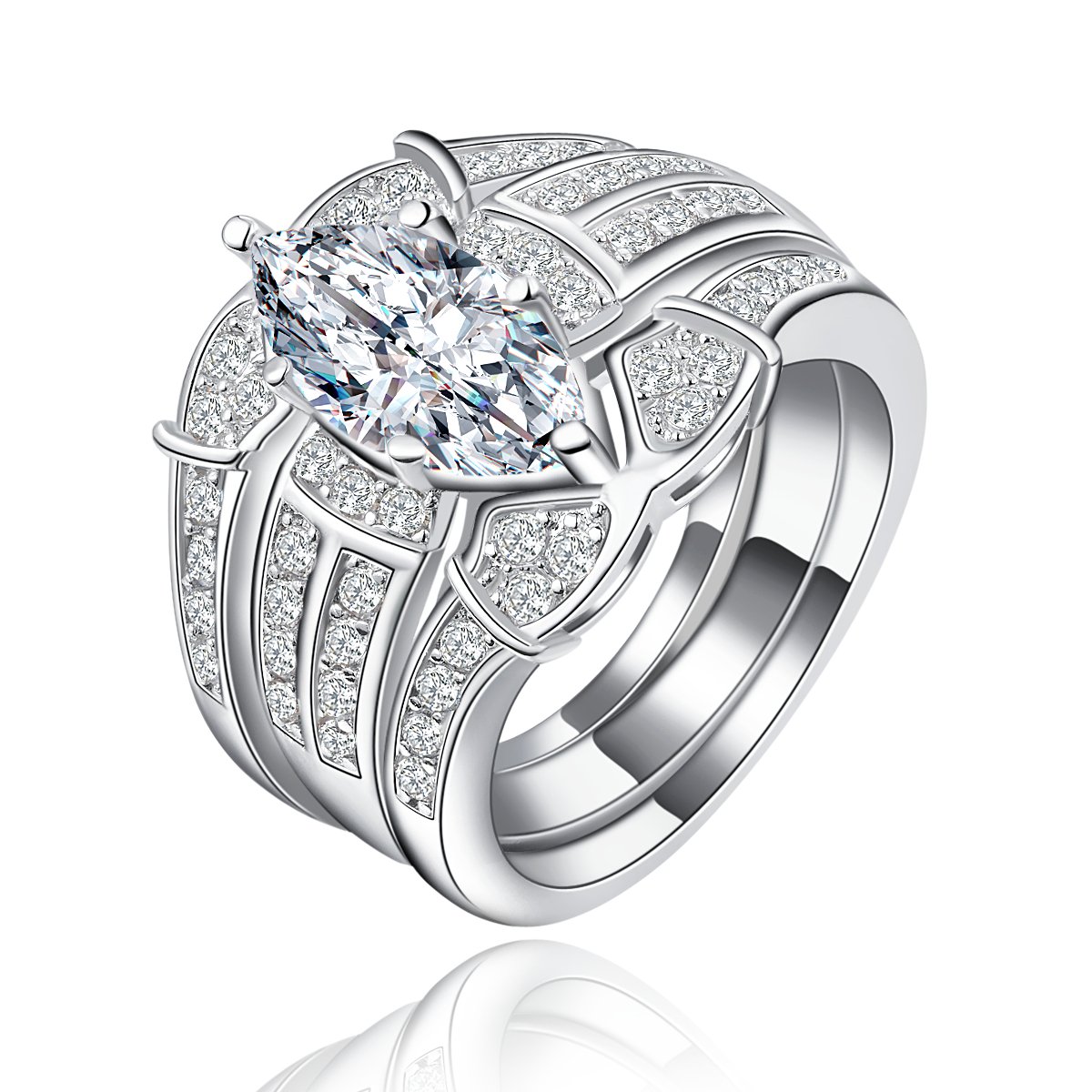 Ginger Lyne Collection Three Ring Bridal Engagement Ring Wedding Band Set Size 7