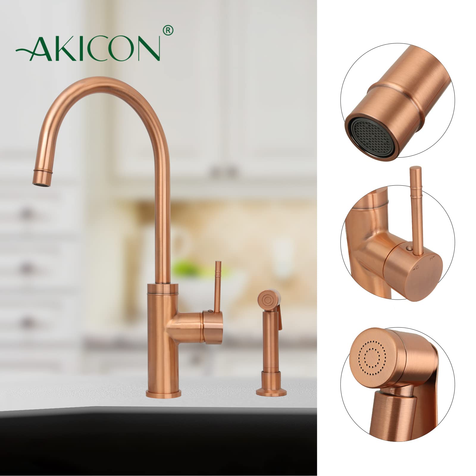 One-Handle Widespread Kitchen Faucet with Side Sprayer (Copper)