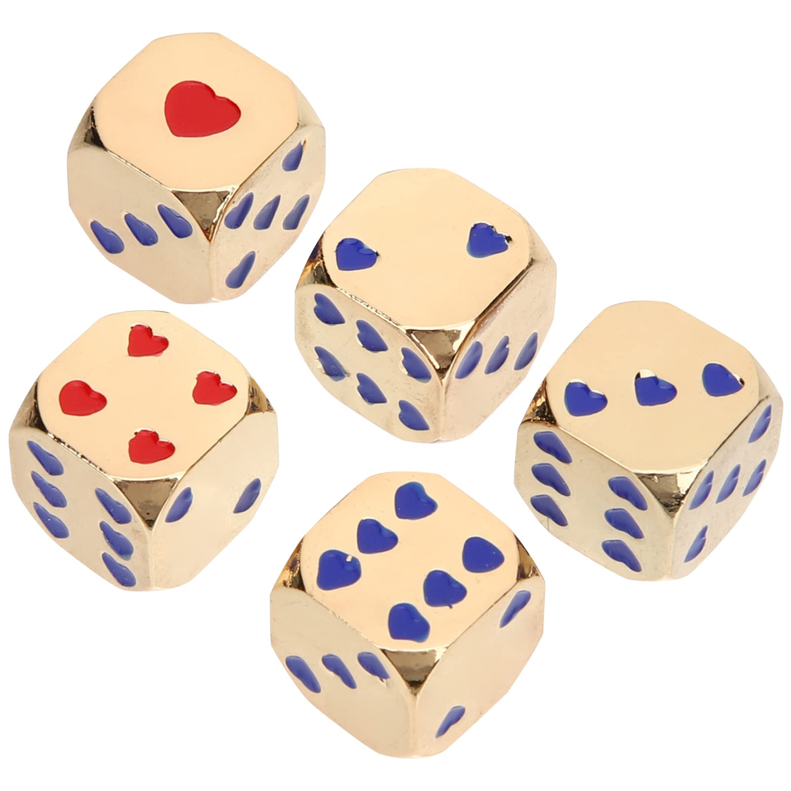NUOBESTY 5Pcs Metal Dice Toys, Decorative Dice with Heart Dots Board Games Dice Games Party Props and Classroom Supplies