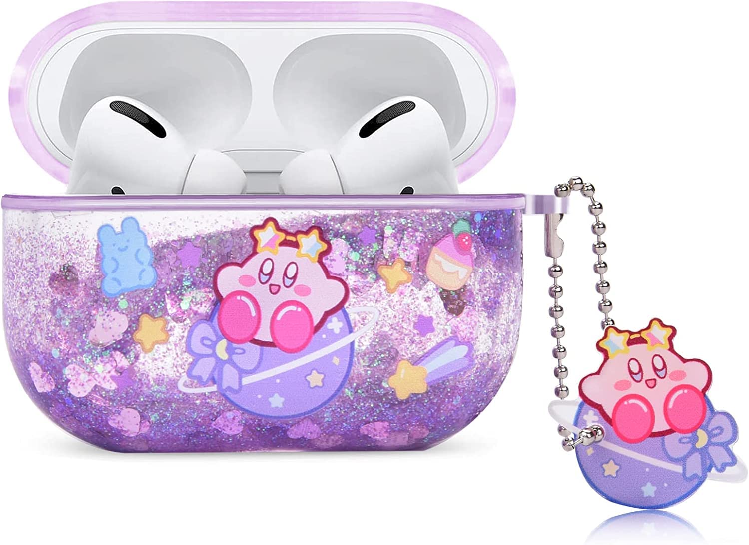 Ptnerbeh Cute AirPod Pro 2nd 1st Case for Women,Kawaii Japan Cartoon Anime Design Clear Glitter Liquid Quciksand Hard Shell Protective Case for Apple AirPods Pro 2nd/1st Generation Case