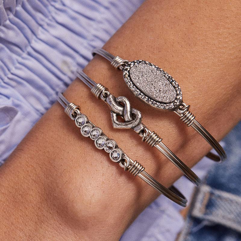 Luca + Danni Everlasting Love Bangle Bracelet For Women - Silver Tone Petite Size Made in USA