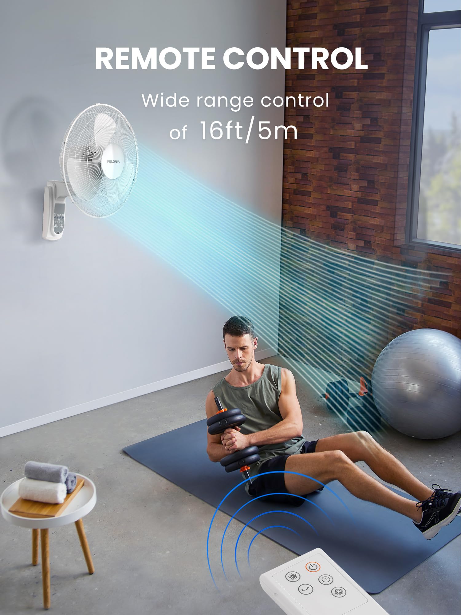 PELONIS 16ββ Wall Mount Fan with 3 Speed Settings Oscillating Fan with Adjustable Tilt High Velocity Household Wall Mounted fan, for Garage Patios Bedroom 2 Packs White
