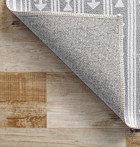 nuLOOM Joelle Machine Washable Tribal Geometric Border Ultra Thin Area Rug, 8' x 10', Light Grey