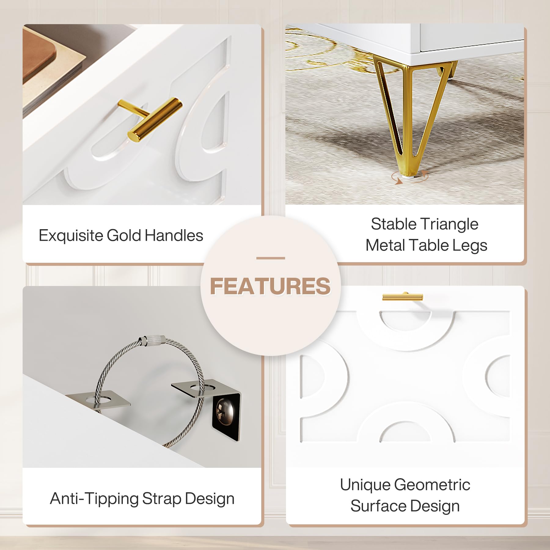 Tribesigns White and Gold Desk with Drawers, 59'' Modern Computer Desk with File Drawers, Work Desk with Storage, Simple Wood Desk with Gold Legs, Large Workstation for Home Office
