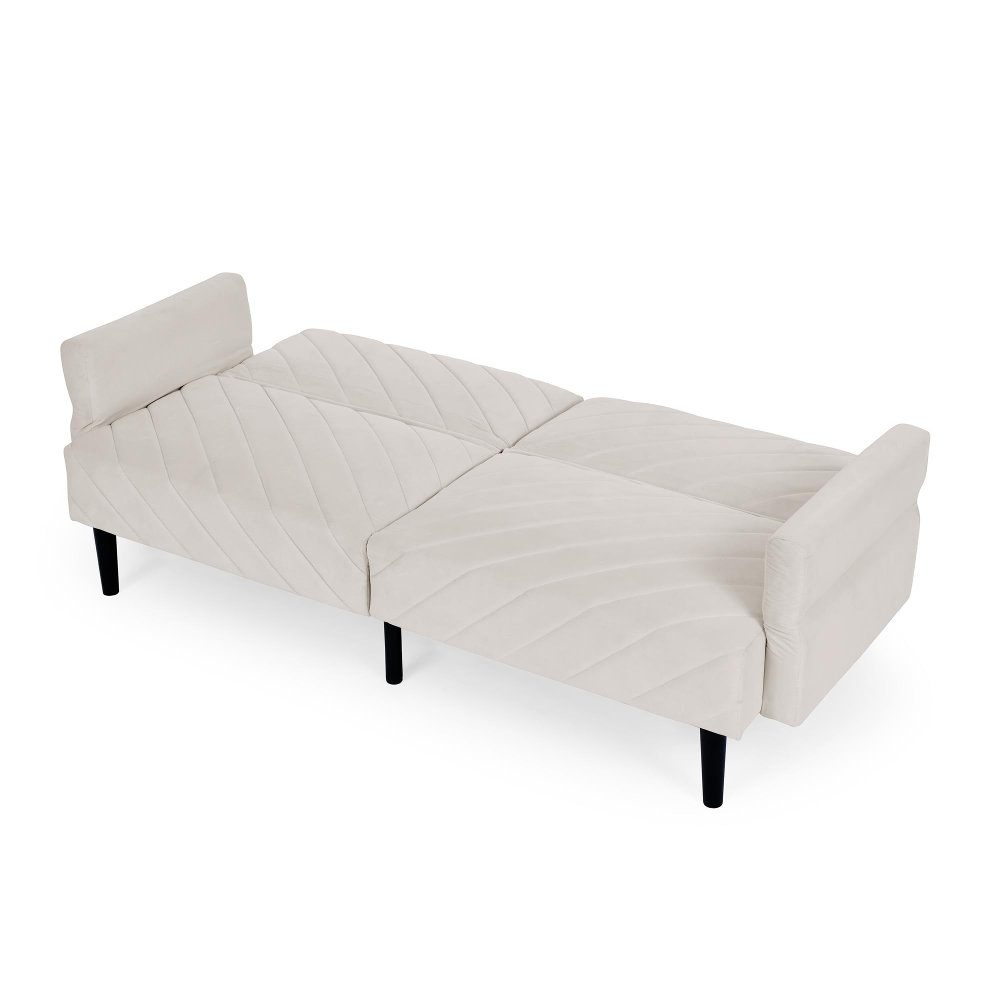 OUYESSIR 78 inch Velvet Futon Sofa Bed, Small Couch, Convertible Futon Sleeper Sofa with Folding Armrests, Modern Loveseat Couch for Bedroom, Living Room (Beige)