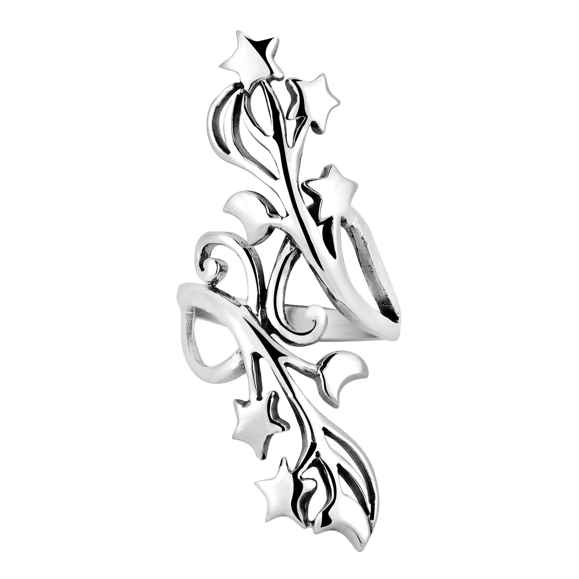 Gorgeous Stars and Half Moon Swirl Vine .925 Silver Ring (10)