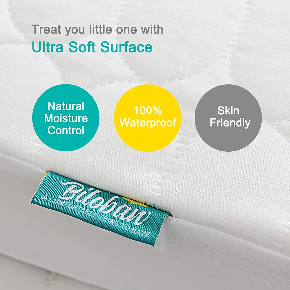 Pack N Play Mattress Pad Sheets Fitted Waterproof Mini Crib Mattress Protector 39” x 27” & Mini Crib Sheets, Pack n Play Sheet Fitted, 2 Pack