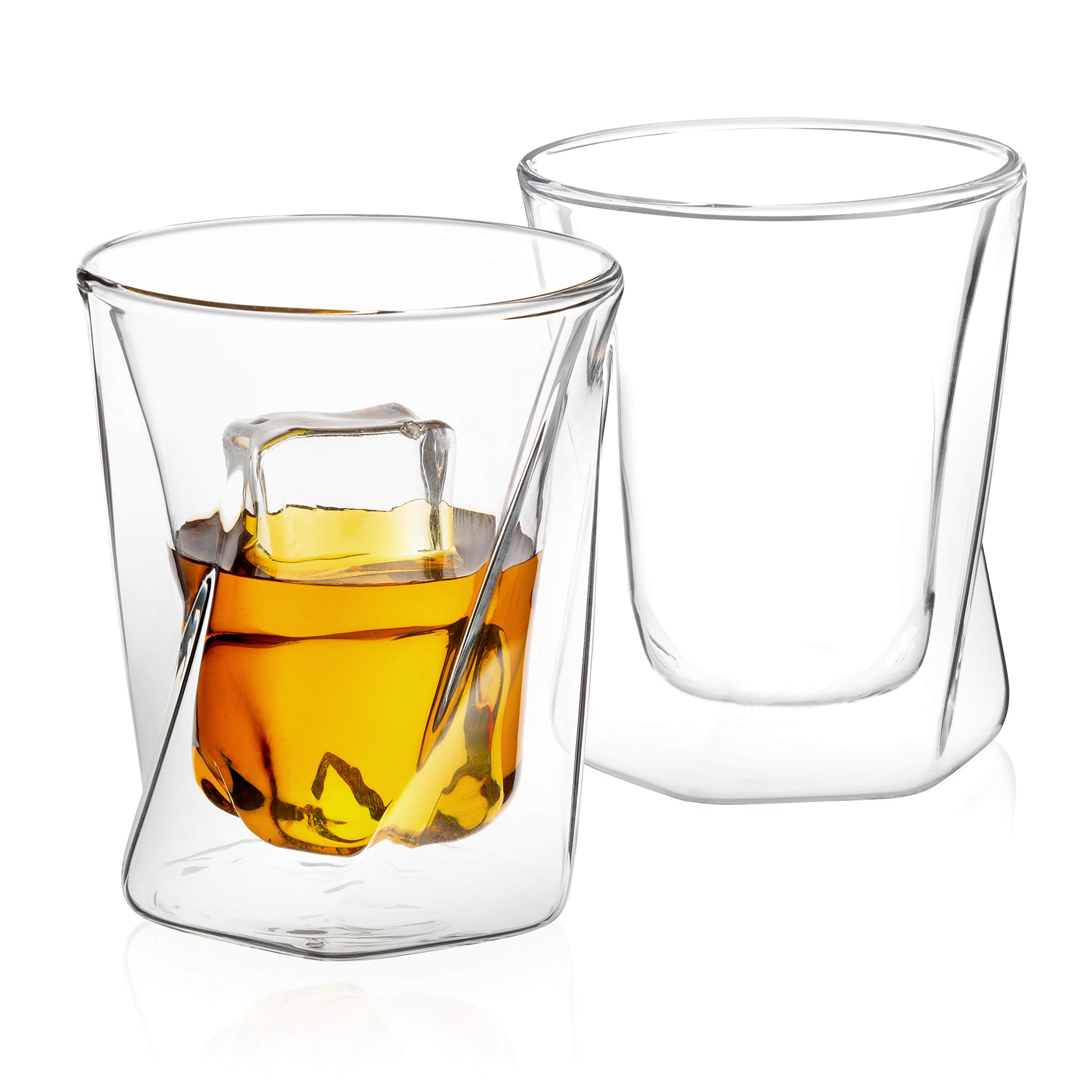 JoyJolt Lacey Whiskey Double Wall Glasses, Set of 2 Insulated Whiskey Glass, 10-Ounces.