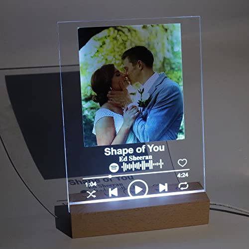 Tina&Co Personalized Acrylic Song Plaque Custom Photo Album Cover Scannable Spotify Code Led Night Light Lamp for Music Lover Boy Friend Girl Friend