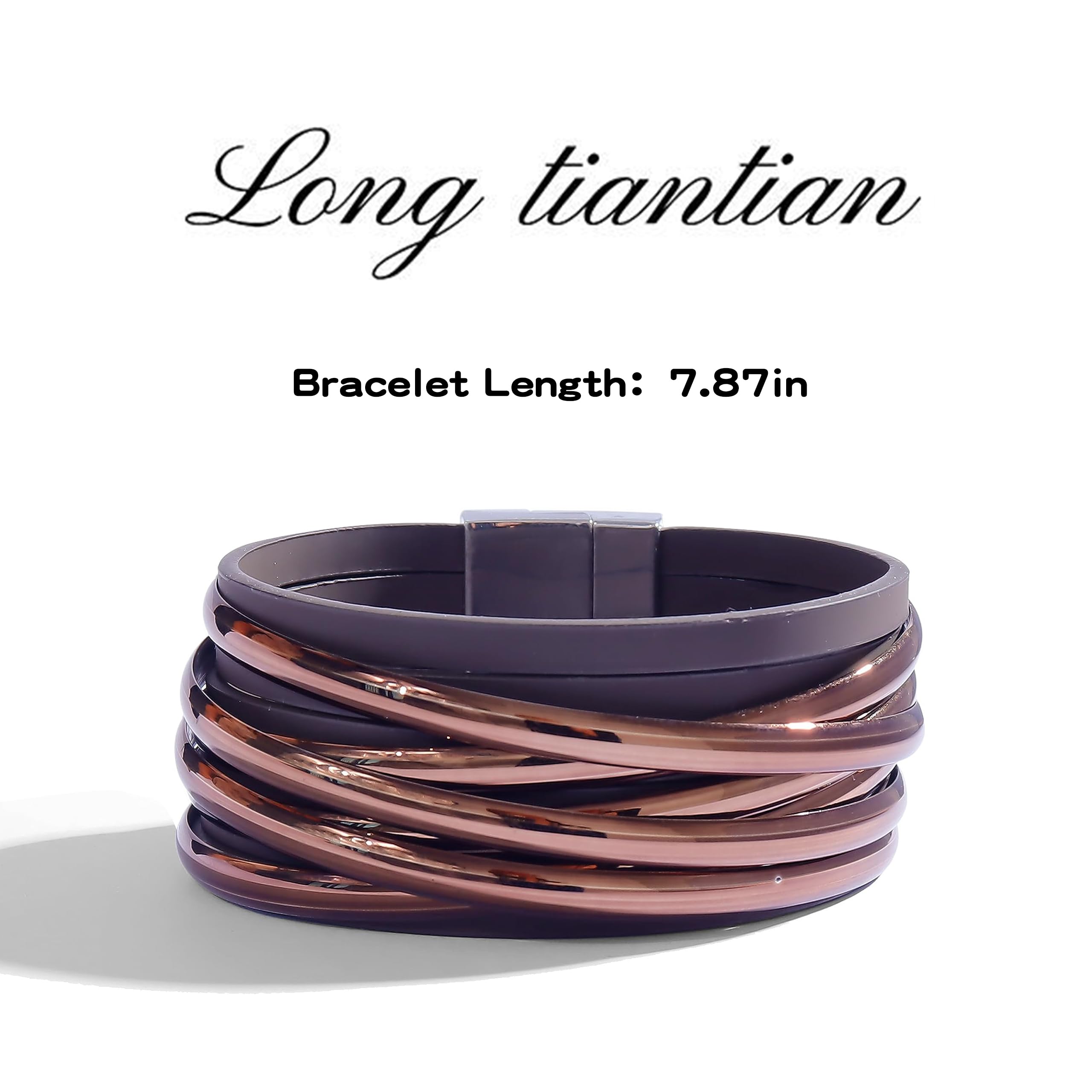Long tiantian Boho Bracelets for Women Trendy Stuff Leather Wrap Bracelets for Women Trendy Stackable Infinity Bracelets Jewelry with Clasp Bangle Bracelet Womens